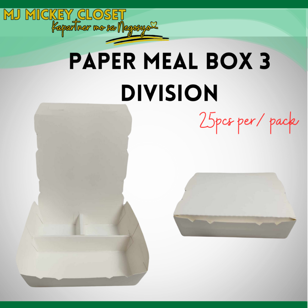 Lunch Box 3division LB3 Takeout Meal Box White 25pcs per pack | Shopee ...
