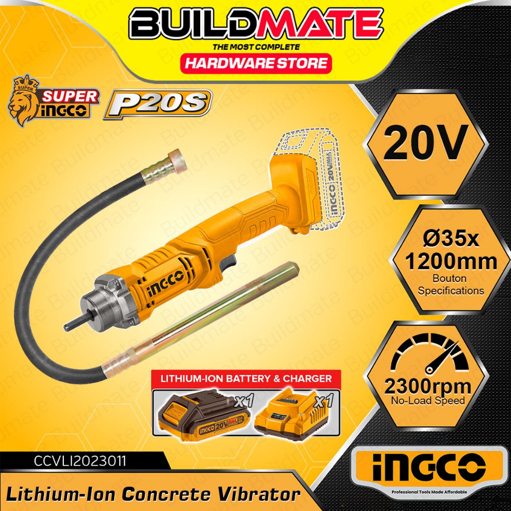 BUILDMATE Ingco 20V Cordless Concrete Vibrator Cement Soil Mixer ...