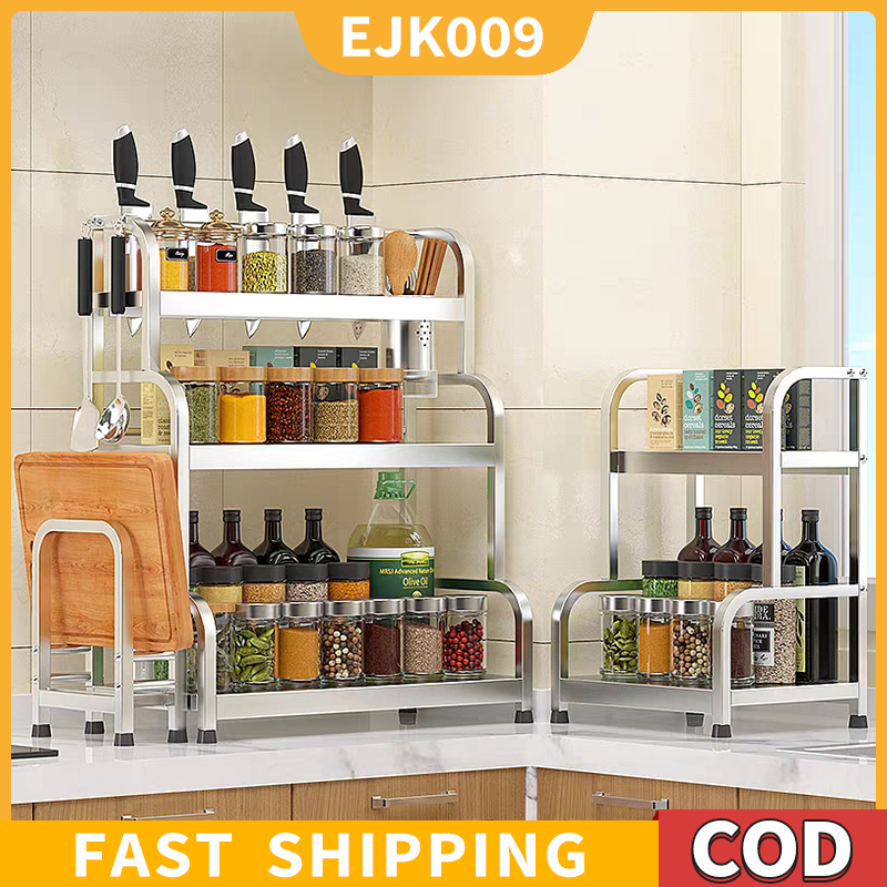 【304 Stainless】2/3Tier Spice Rack Stainless Steel Kitchen Condiment ...