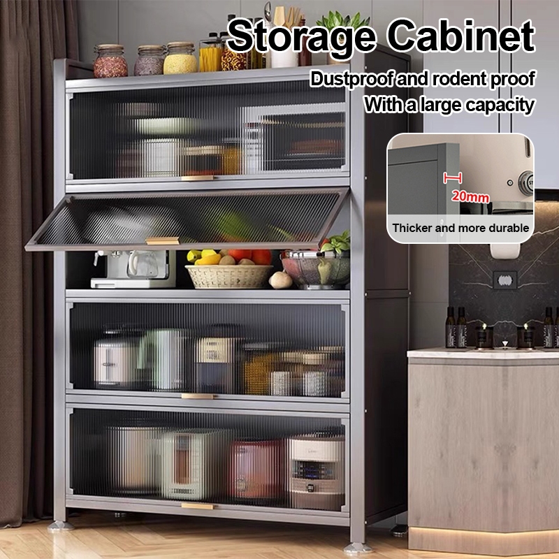 3/4/5 Layers Kitchen Rack Dustproof Storage Cabinet Carbon Steel Multi ...