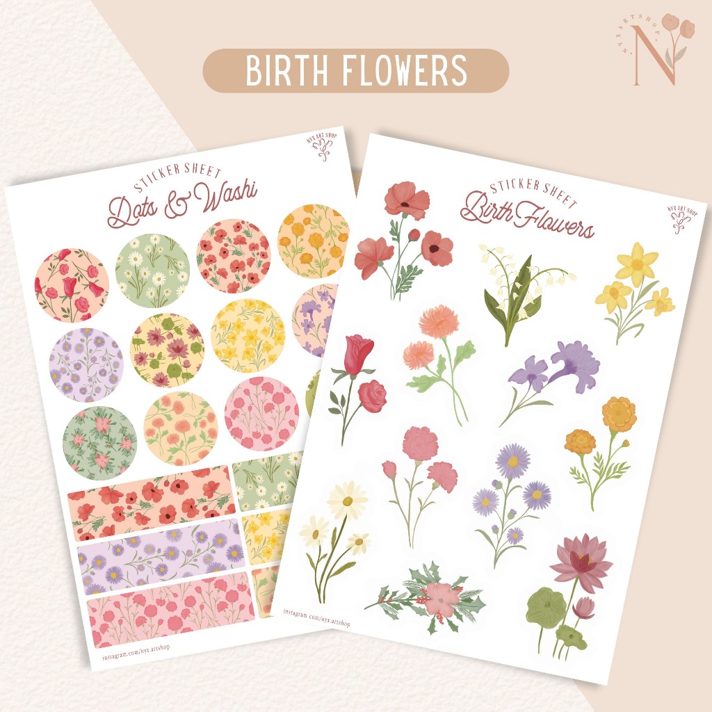Birth Flowers Sticker Sheet Deco Journal Stickers Cute Minimalist ...