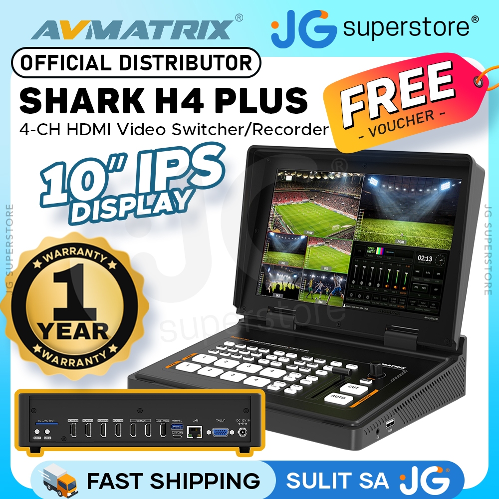 AVMATRIX Shark H4 Plus 4-CH HDMI Video Switcher with 10" IPS Display ...