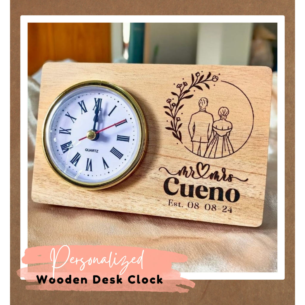 Engraved Wooden Desk Clock with Personalization, Wedding & birthday ...