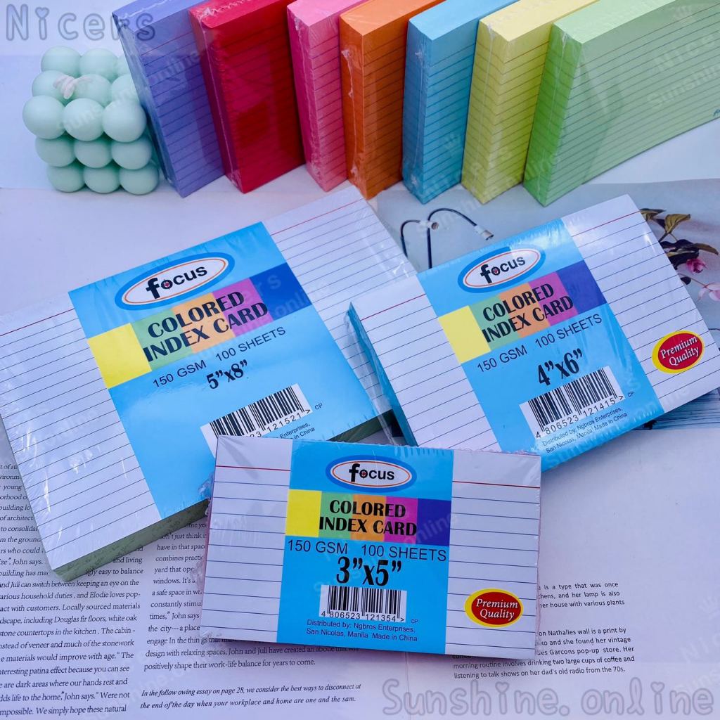 Index card 3x5/4x6/5x8 Colored 100 sheets 150gsm | Shopee Philippines