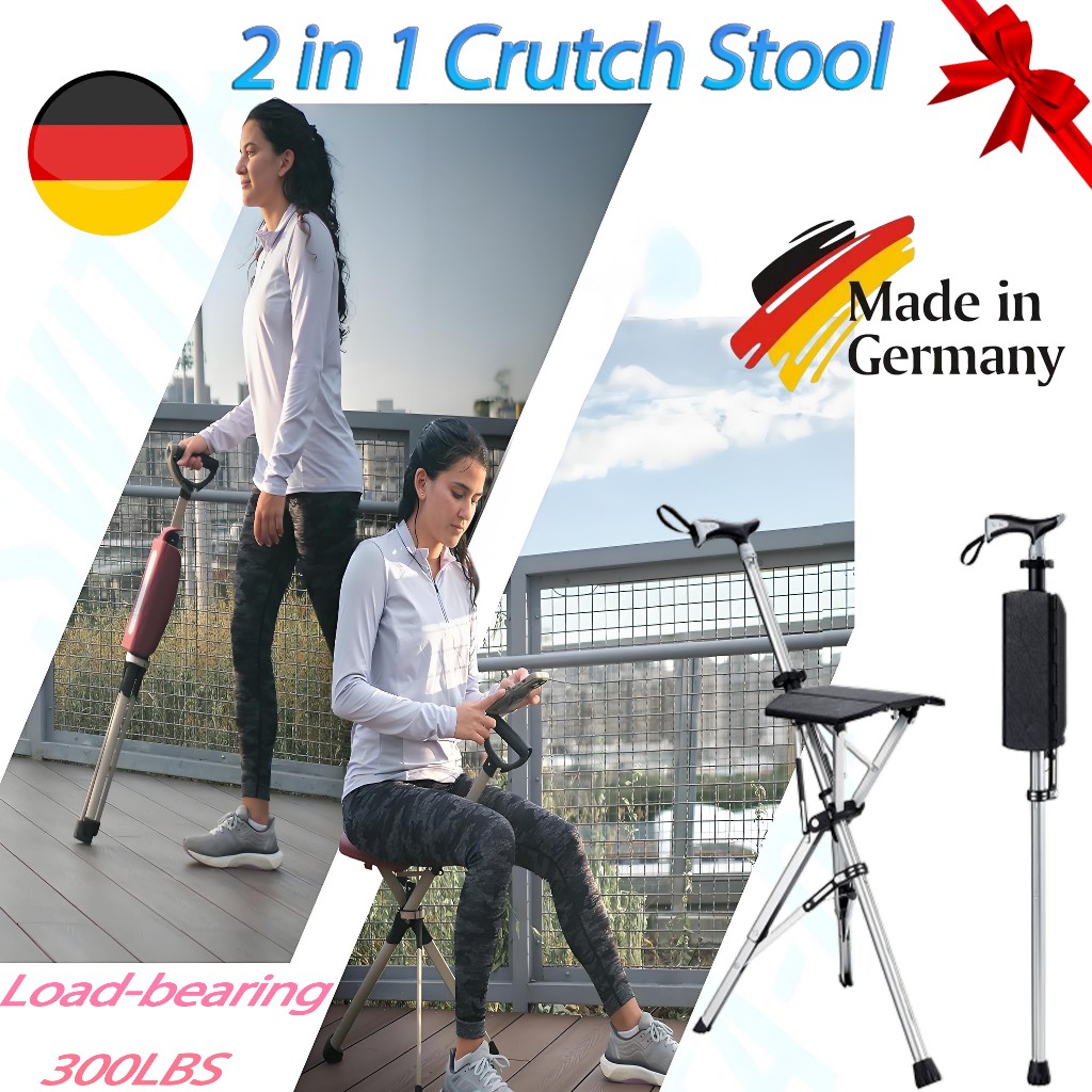 2 in 1 Folding Cane Stool Hiking Chairs Portable Walking Sticks Crutch ...