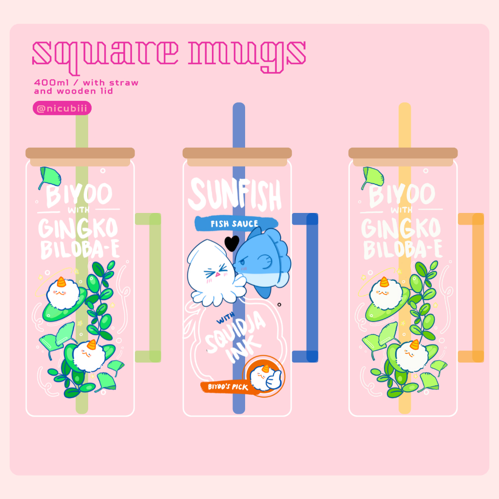ORV biyoo sunfish and squidja glass mugs with straw and handle | Shopee ...