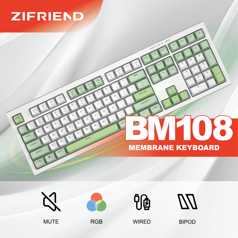 ZIFRIEND BM87/BM108 Mechanical Feel Keyboard With Numpad 87/108keys ...