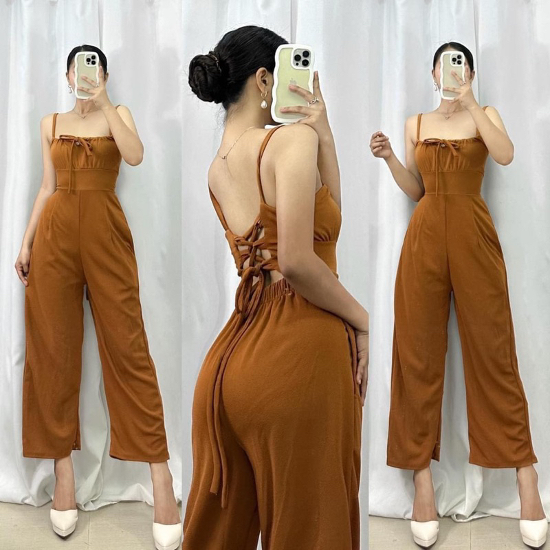 Jumpsuit Scarlet Plain freesize up to Large crisscross back | Shopee ...