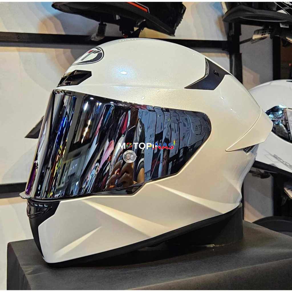 KYT TT-Course Plain White Fullface Helmet Single Visor and Iridium Lens ...