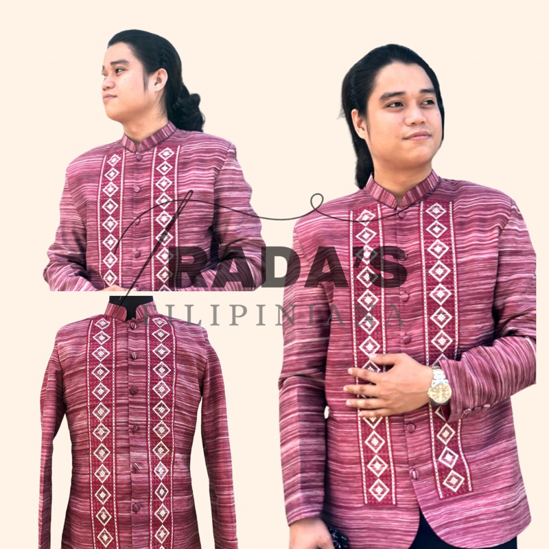 Modern Coat Barong Maroon Chinese Collar Mall Quality | Shopee Philippines