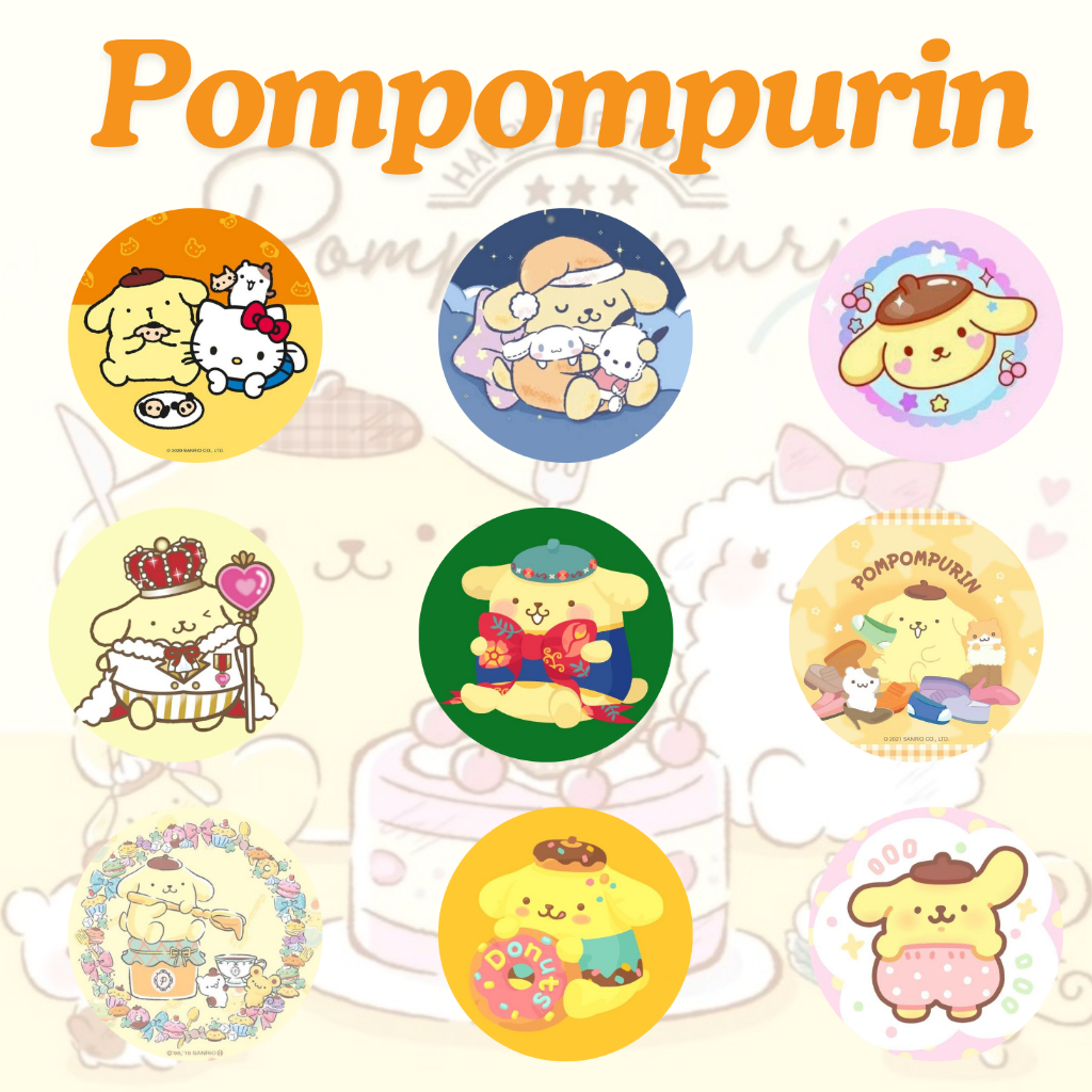 Pompompurin Button Pin Badge Pin Collectible 4.4 cm Customize Glitter Rainbow Matte Glossy ...