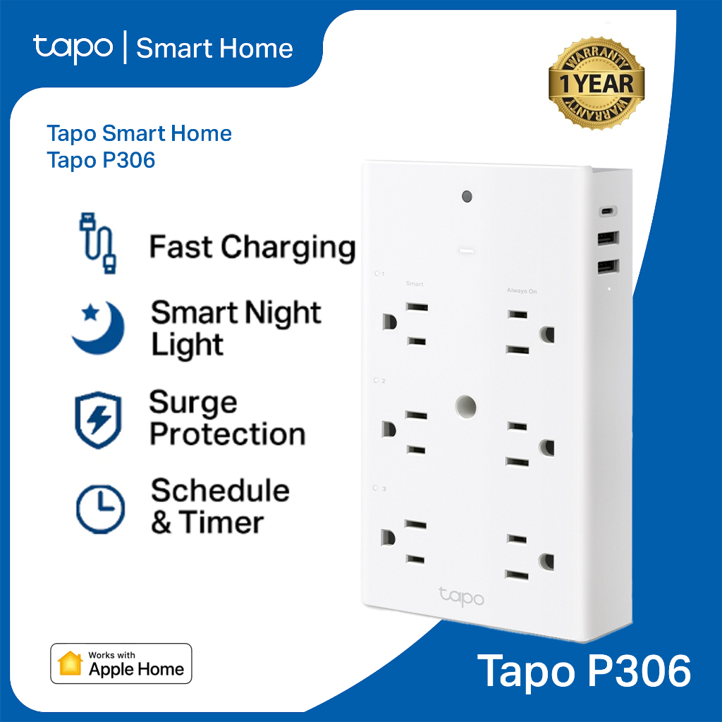 Tapo P306 Smart Wi-Fi 9-In-1 Fast Charging Outlet Extender Smart Home ...