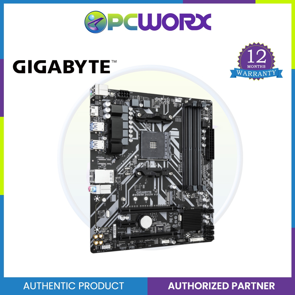 Gigabyte GA-B450M-DS3H-V3 DDR4 AM4 m-ATX Motherboard | PCIe Gen3 x4 M.2 ...