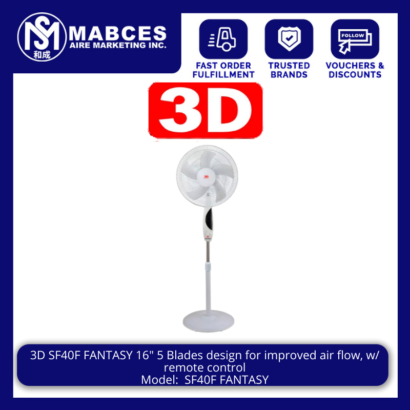 3D SF40F FANTASY 16" 5 Blades design for improved air flow, w/ remote ...