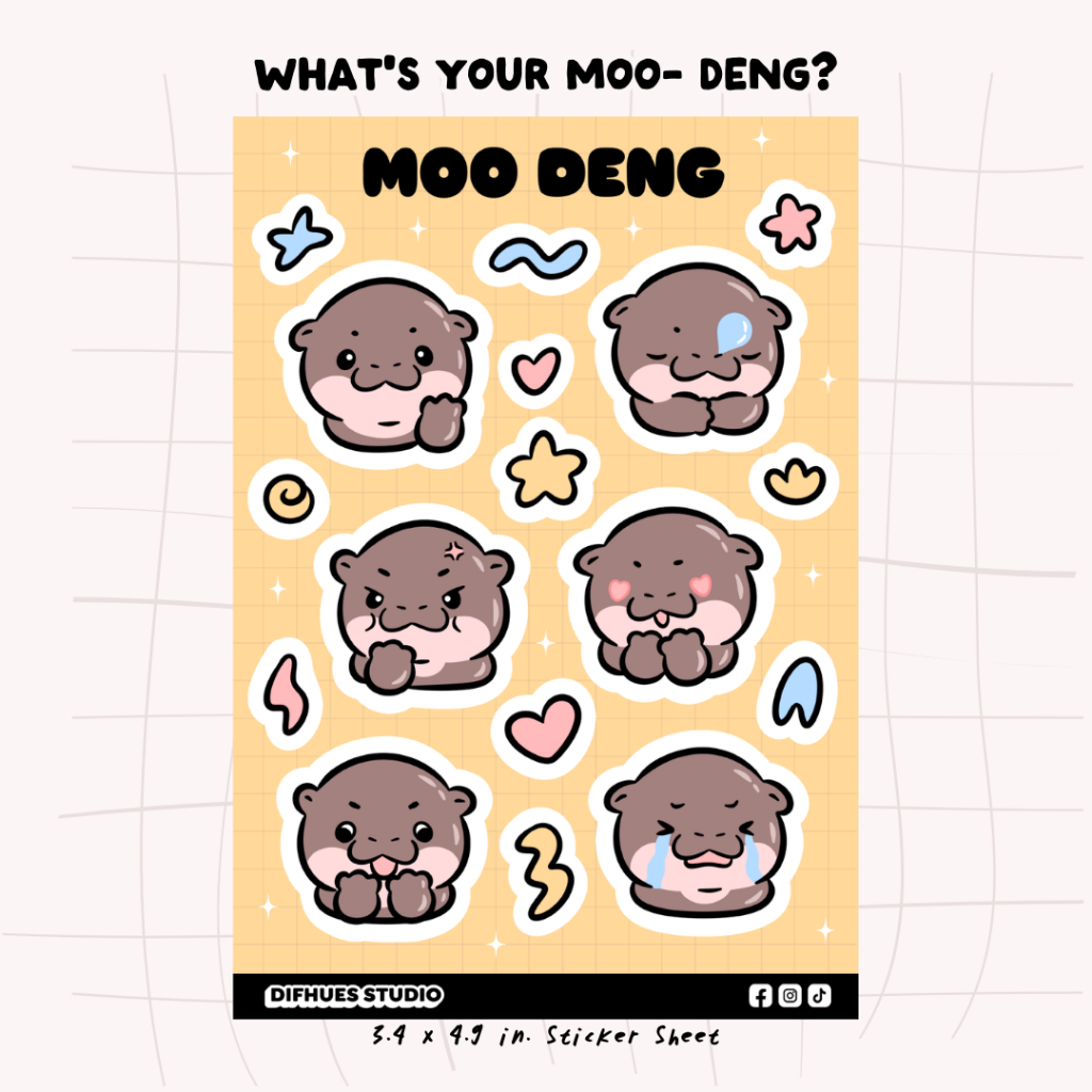 Moo Deng Sticker Sheet, Pygmy Hippo Stickers, Cute Baby Hippo | Shopee ...