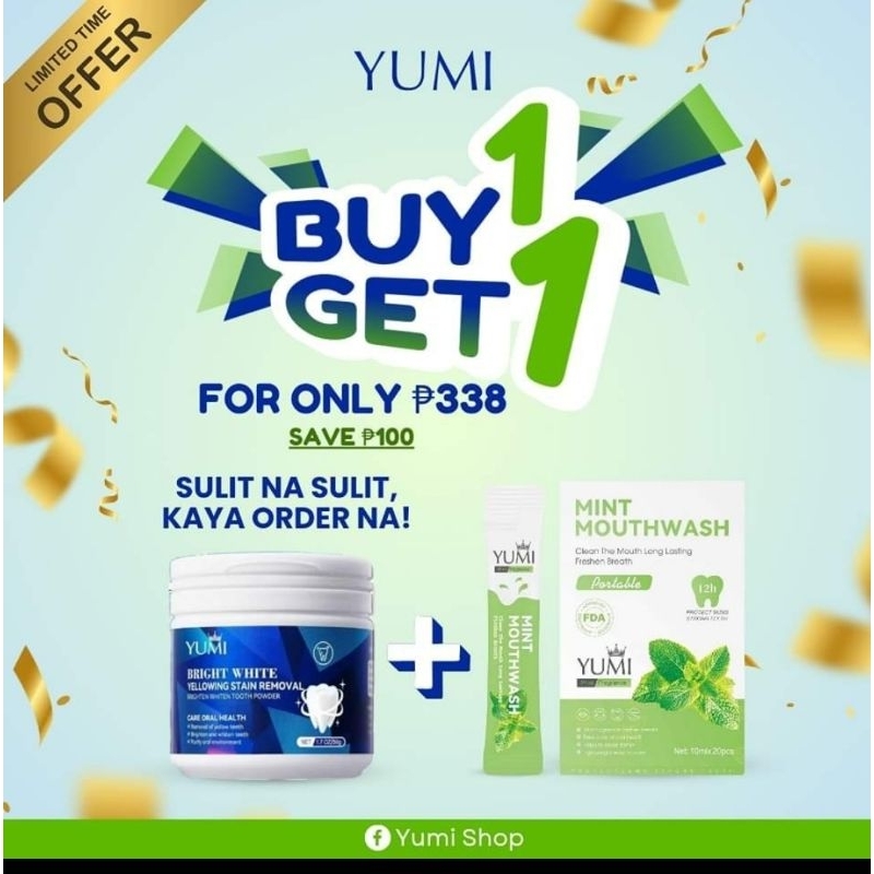 Yumi Buy 1 get 1 toothpowder + Mouthwash FDA Approved | Shopee Philippines