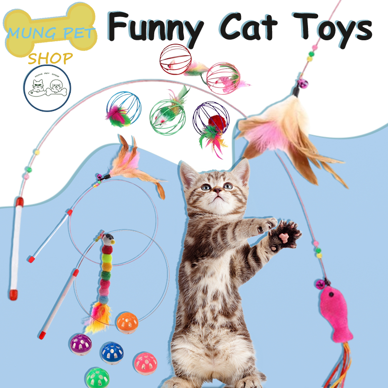 Cat Pet Teaser Play Bell Feather Stick Interactive Funny Cat Stick Toy ...