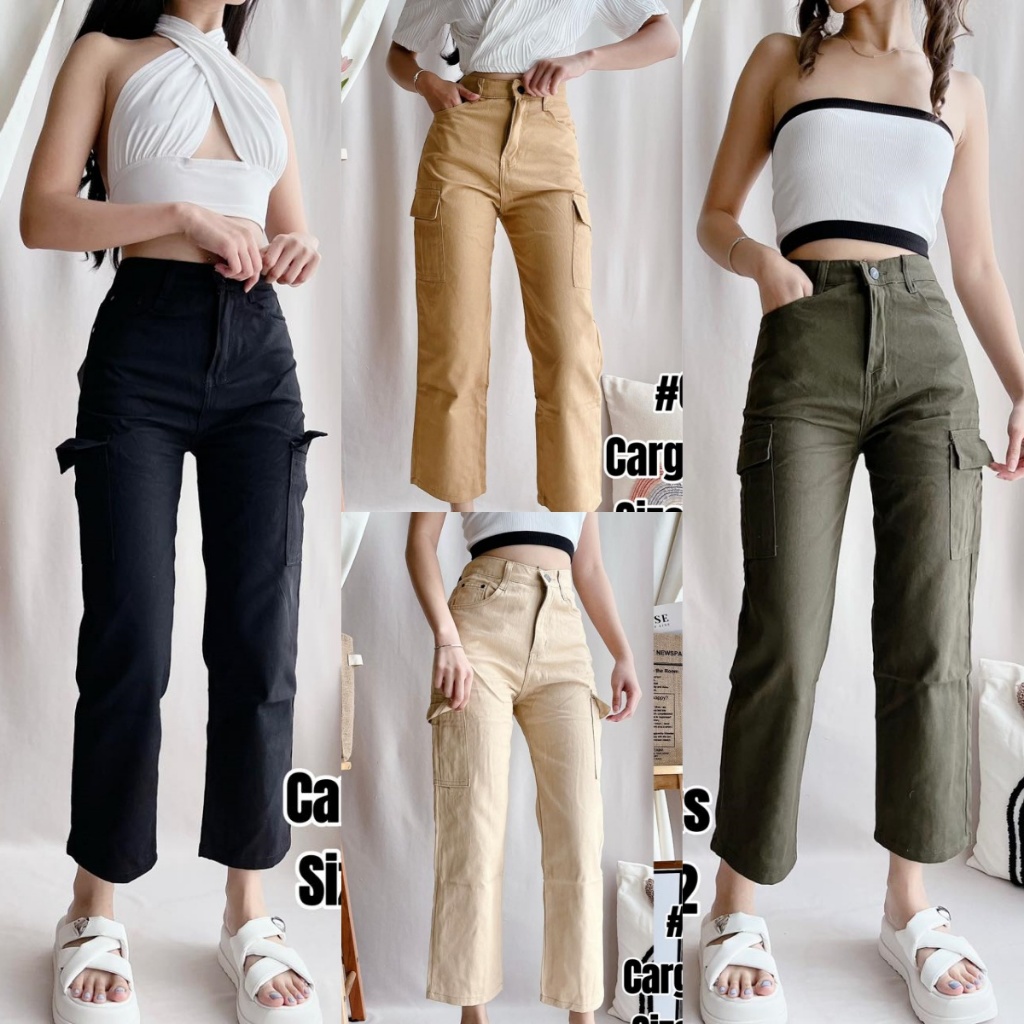 EMILY Korean Flap Cargo Straight Cut Ladies Pants with 6 Pocket 0095 ...