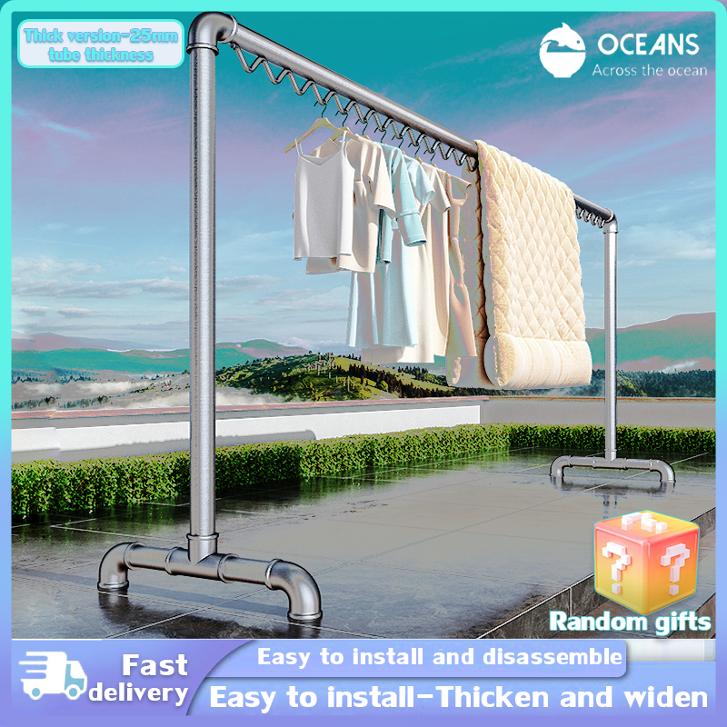 【24h Delivery】Clothes Rack Stainless Foldable Sampayan Windproof Indoor ...