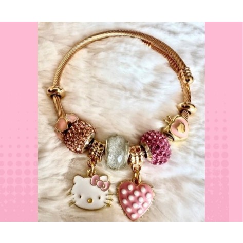 Pandora Hello Kitty Lucky Charm Bangle - Golden Stainless Steel ...