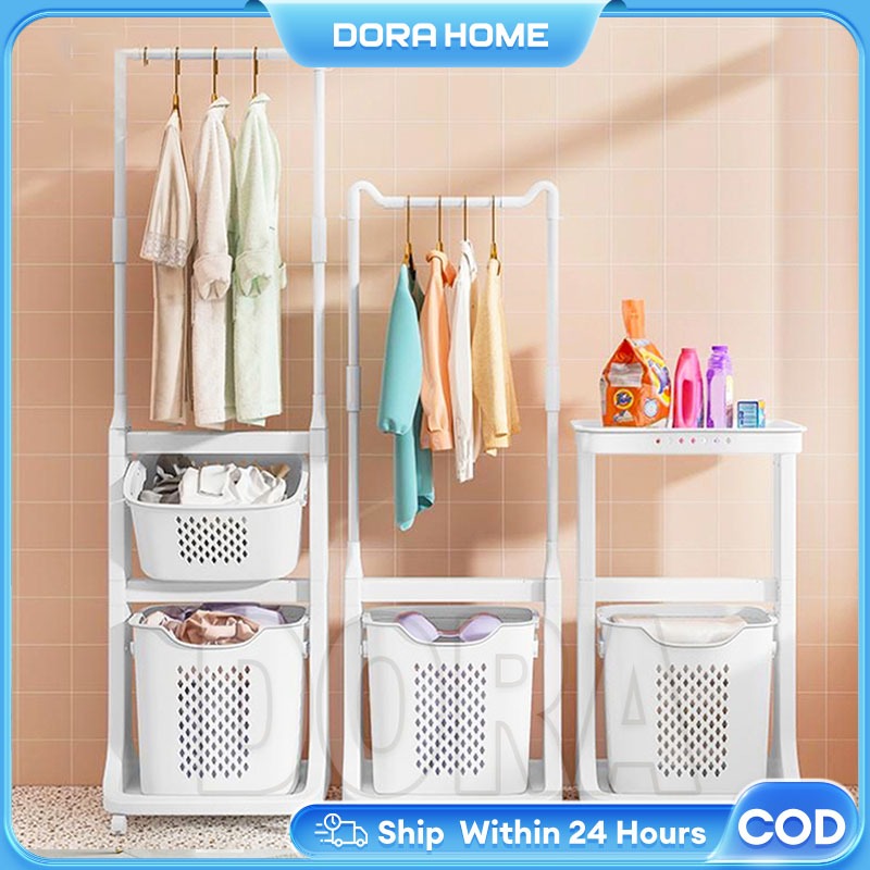 DORA 4 Layers Heavy Duty Laundry Basket with Wheels Bathroom Clothes ...