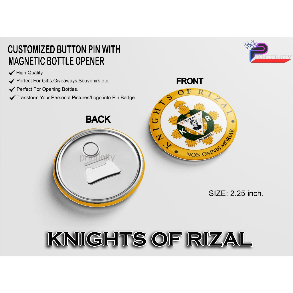 KNIGHTS OF RIZAL BUTTON PIN REF MAGNET WITH BOTTLE OPENER | Shopee ...