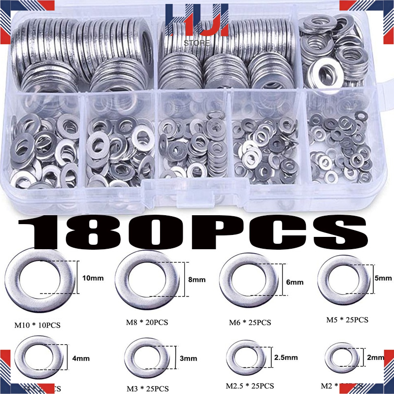 360PCS Flat Washers 304 Stainless Steel M2 M3 M4 M5 M6 M8 M10 Flat Washer Plain Gasket Spacers ...