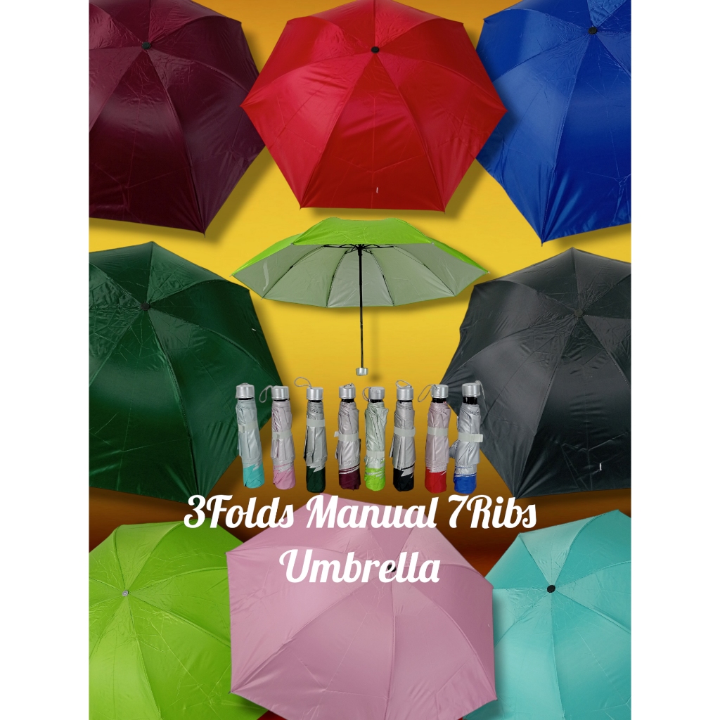 (ELLASHOP) 3Folds manual plain silver backing 7 ribs umbrella High ...