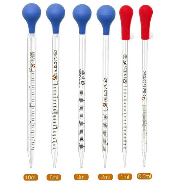 MT- Glass Transfer Pipettes 0.5ml/ 1ML/ 2ML/3ML/5ML/10ML Graduated WITH ...