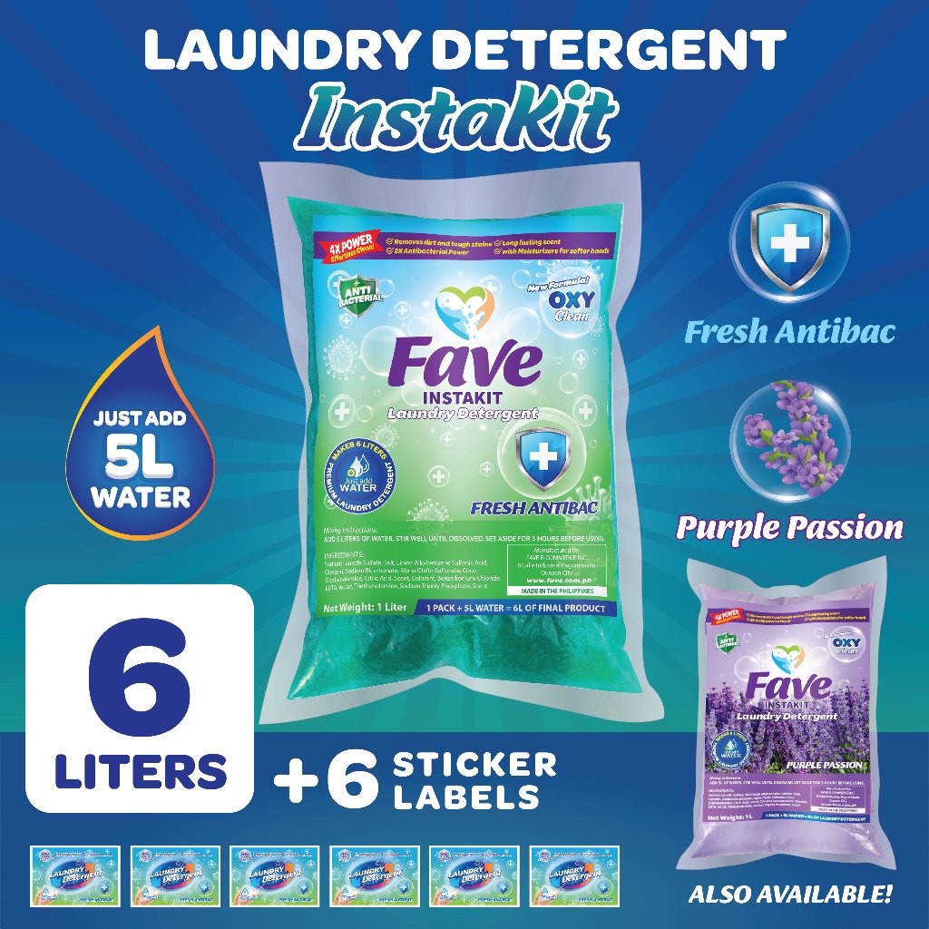 FAVE LAUNDRY Liquid, PASTE AND STICKERS ONLY, JUST ADD WATER FOR 6L ...