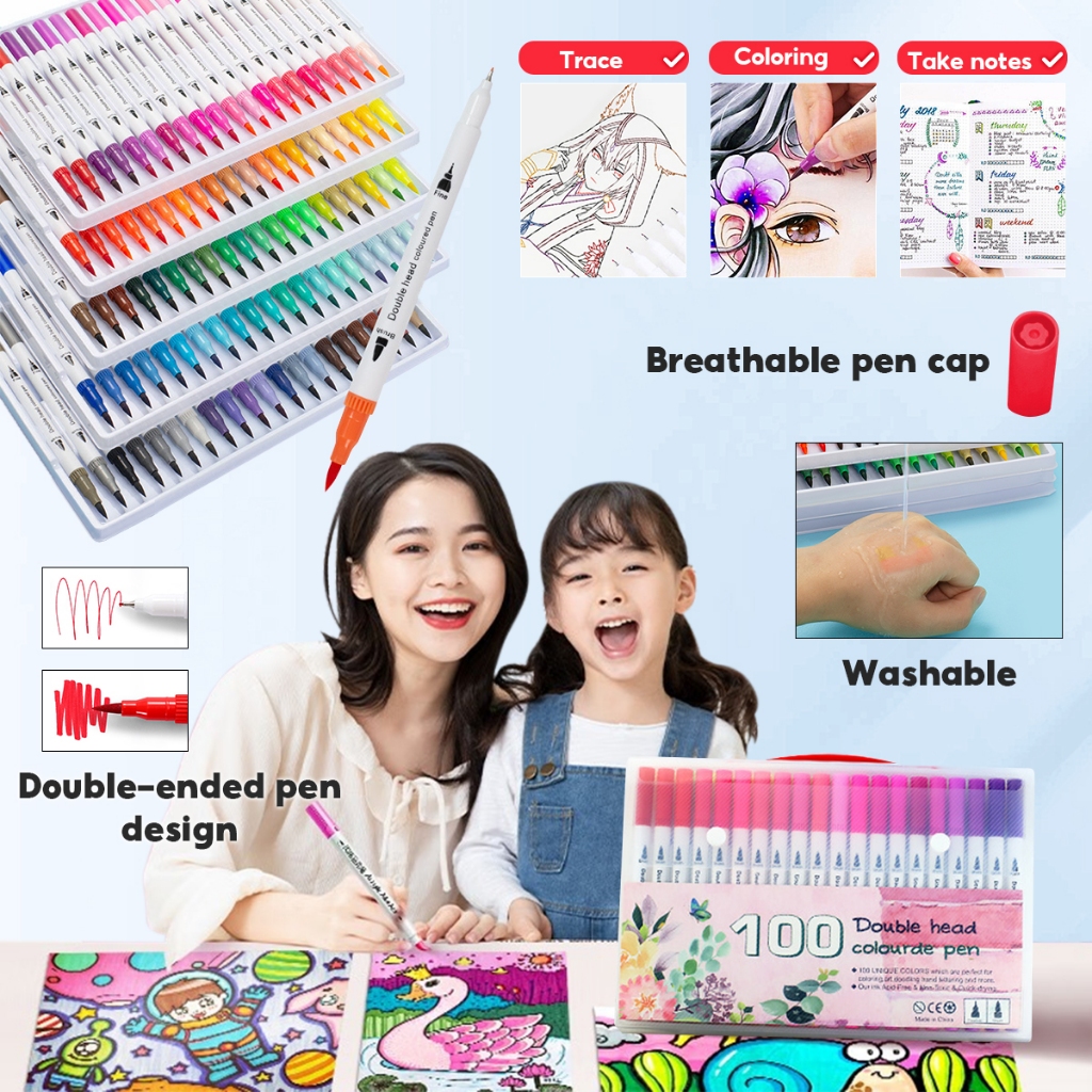 COD 100 Color Watercolor Brush Pen Dual Tip Brush Colored Marker Set ...