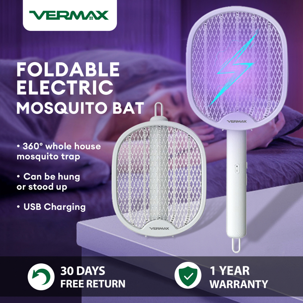 Vermax Foldable Mosquito Killer Racket 2 in 1 Electric Mosquito Swatter ...