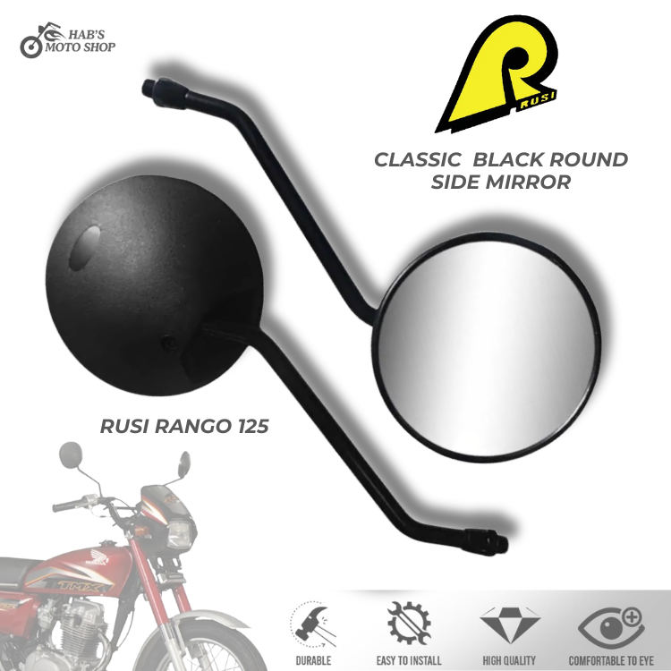 RUSI RANGO 125 Classic Retro Style Black Round Side Mirror for Motor ...