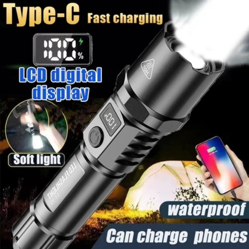 USB Rechargeable Flashlight Zoom Super Bright Led Power Display ...