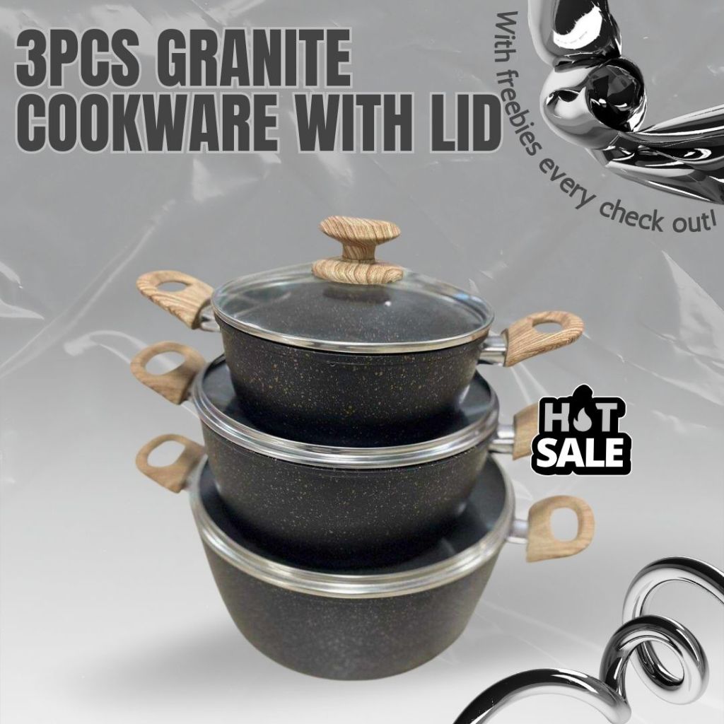 High Quality Granite 3pcs Casserole Non Stick Pot With Lid ...