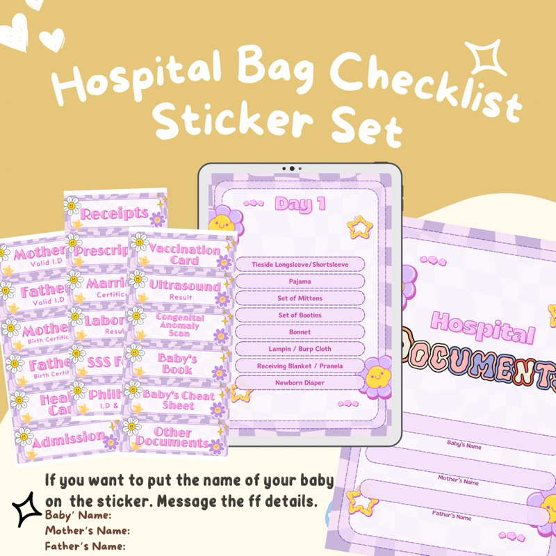 Hospital Bag Checklist And Documents sticker Purple set | Shopee ...