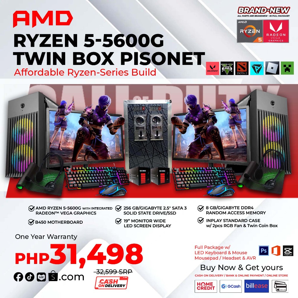 BRANDNEW Twin Box Pisonet Package Amd RYZEN 5 5600GT 8GB Ddr4 240gb SSD ...