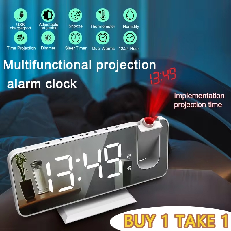 Buy 1 Take 1 Projection Alarm Clock Mirror Display Temperature Silent Multi-Function Digital ...