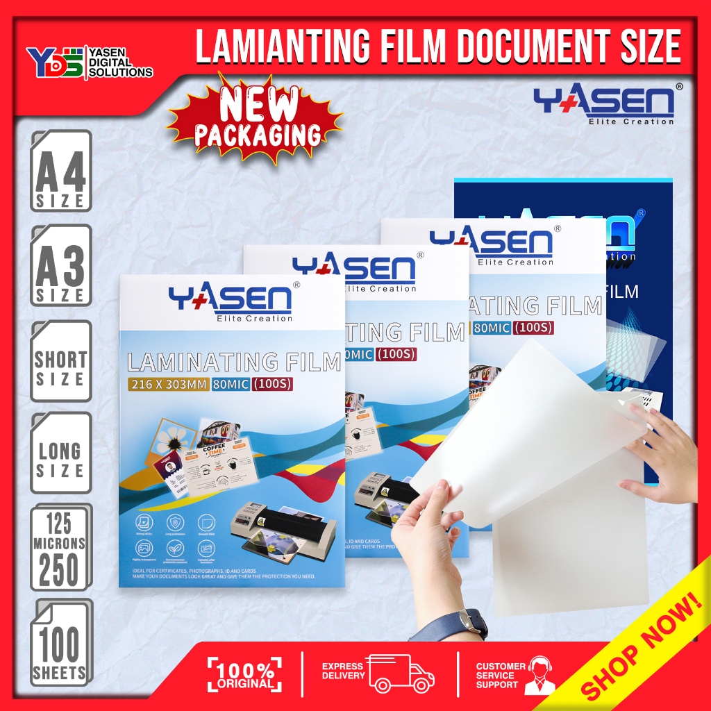 Yasen Laminating Film A4 | Short | Long | A3 125/250 Microns (100 ...