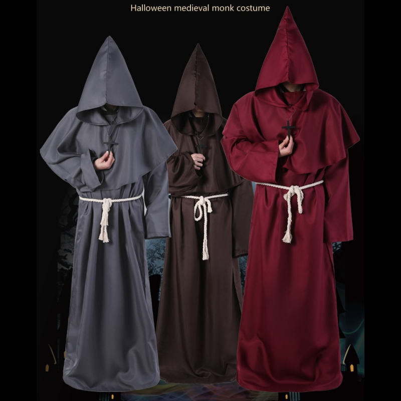 Wizard Costume Medieval Monk Friar Hooded Priest Robe for Men Women ...