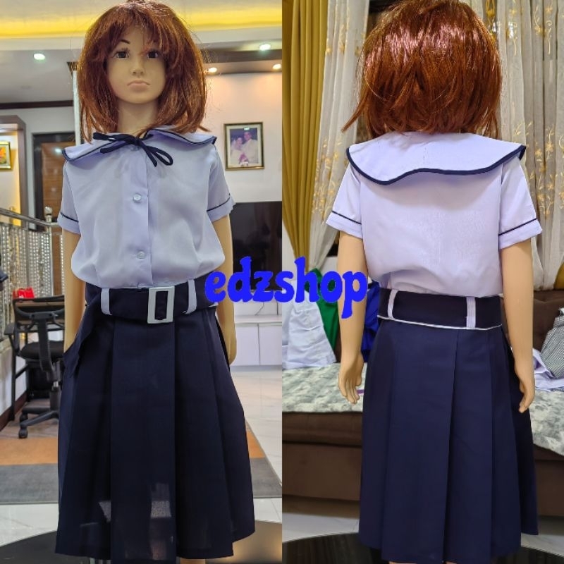 terno blouse with belt &skirt navyblue piping school uniform please ...
