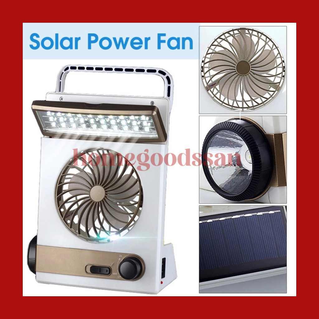 Solar Emergency Fan Electric Fan 3 in 1 LED Rechargeable Fan Flashlight ...