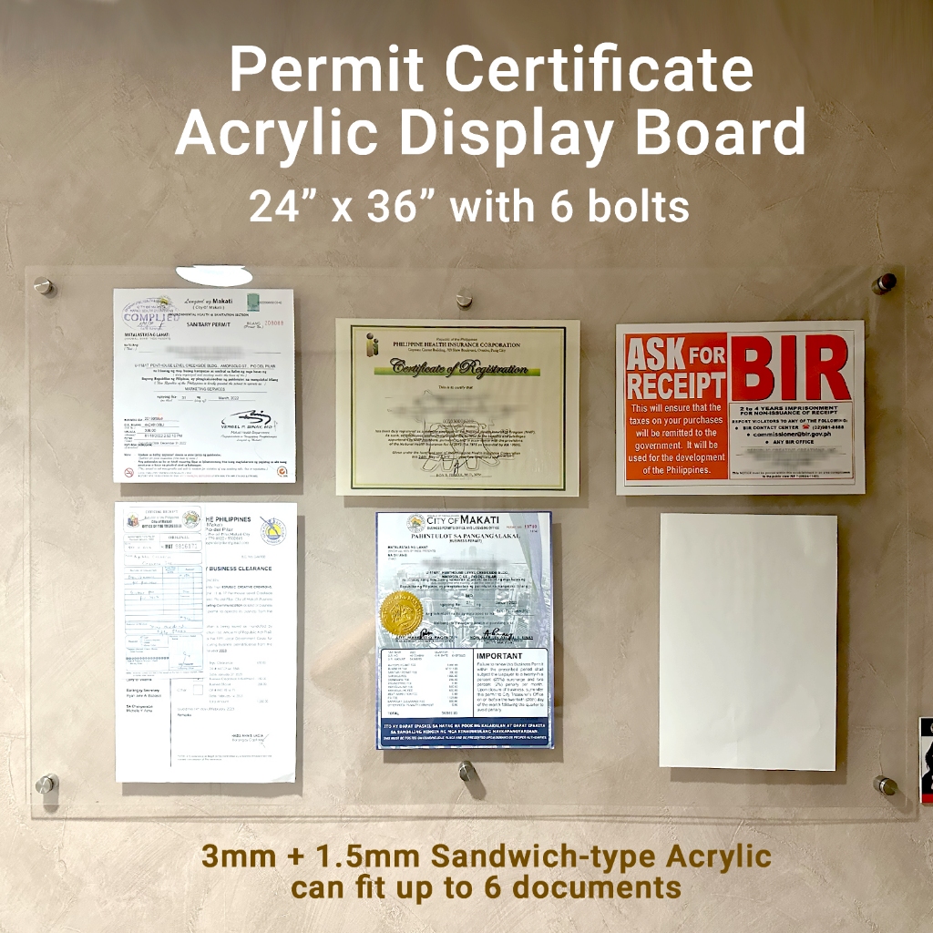 LE Acrylic Business Permit Certificate Registration Display Insert ...
