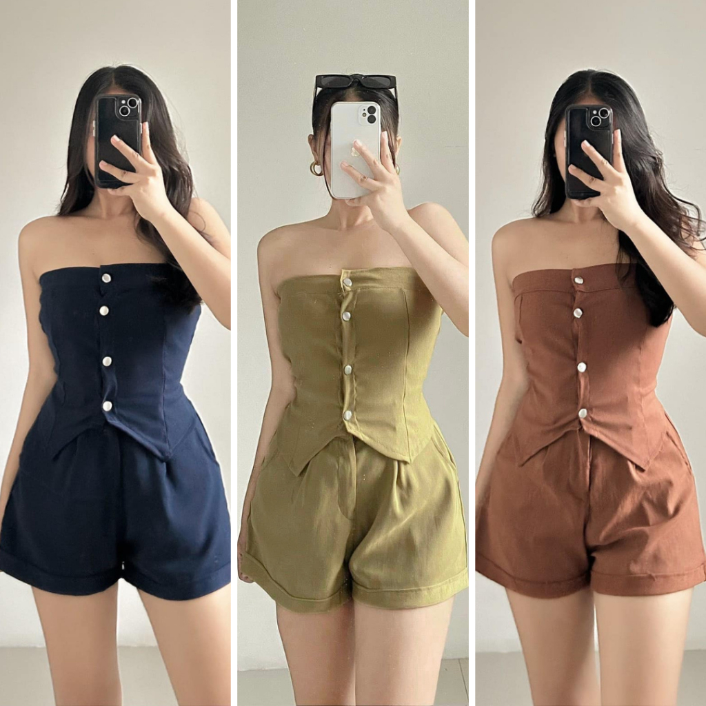 COLLET COORDINATES - BUTTONS TUBE TOP WITH HIGH WAIST SHORT SET TERNO ...
