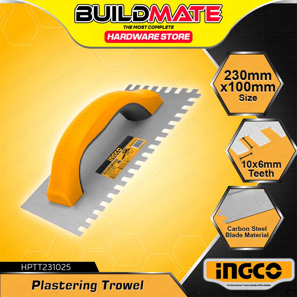 BUILDMATE Ingco Plastering Trowel with Teeth 230x100mm for Skimming ...