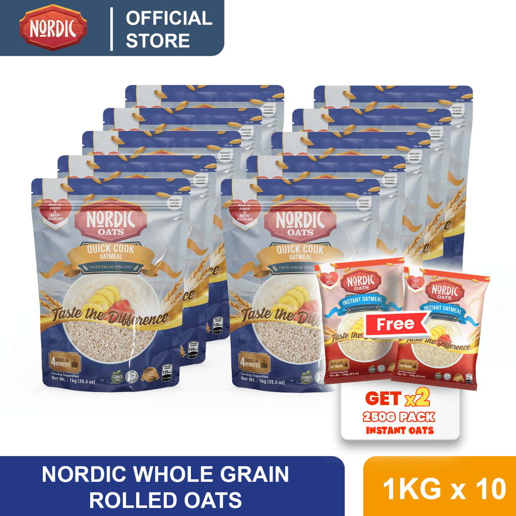 Nordic Oats Quick Cook Oatmeal 1Kg - Pack of 10 with Free 2 Pack of ...
