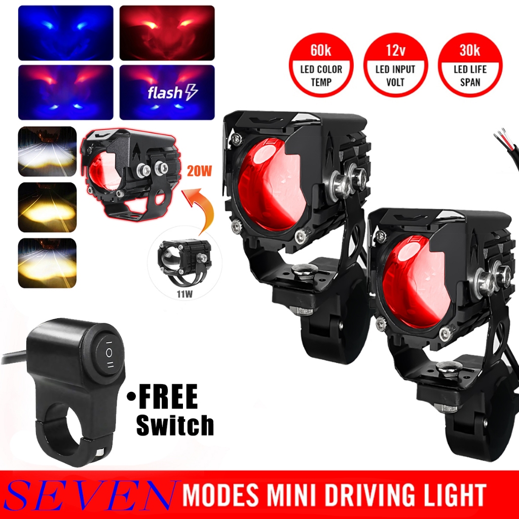 Seven Modes Mini Driving Light Upgraded Pair (2pcs) LED High Beam & Low ...