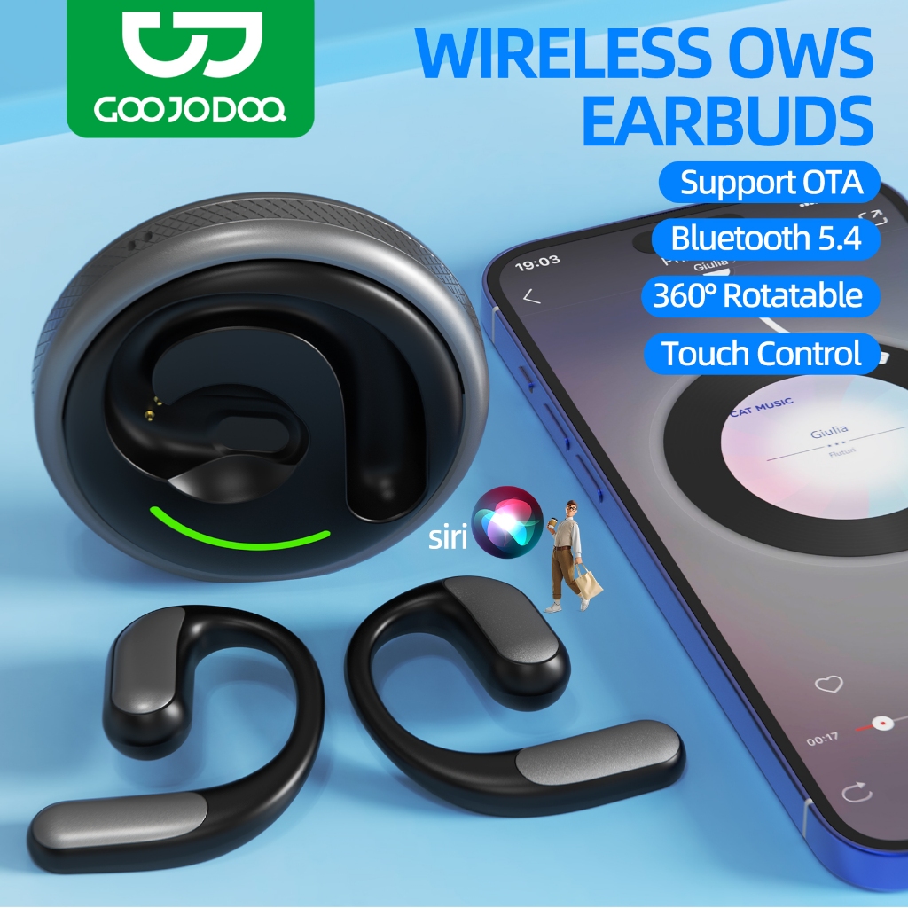 GOOJODOQ Wireless Earphones Bluetooth 5.4 OWS Bone Conduction Open Ear ...