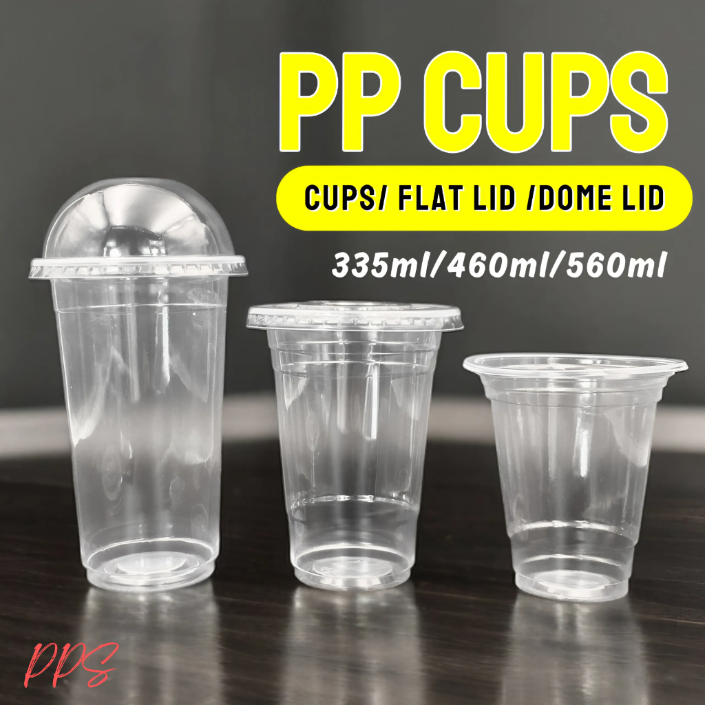 50pcs Plastic PP Flat Y Cup with Optional Lids (335ml/460ml/560ml) 95mm ...