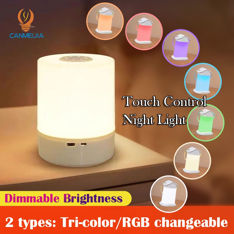 Dimmable Night Lamp LED Touch Lights USB Dim Light RGB Bedside Lamps ...